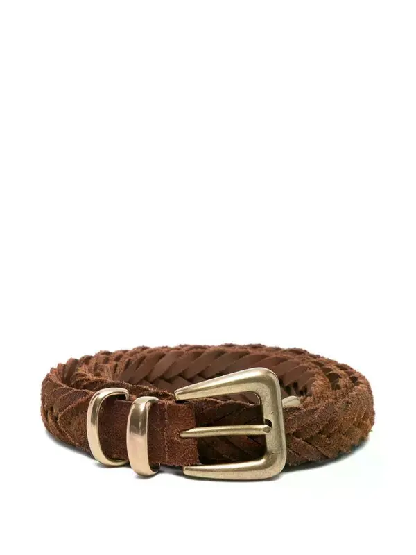 Eleventy Braided Suede Belt With Gold-tone Hardware - Brown