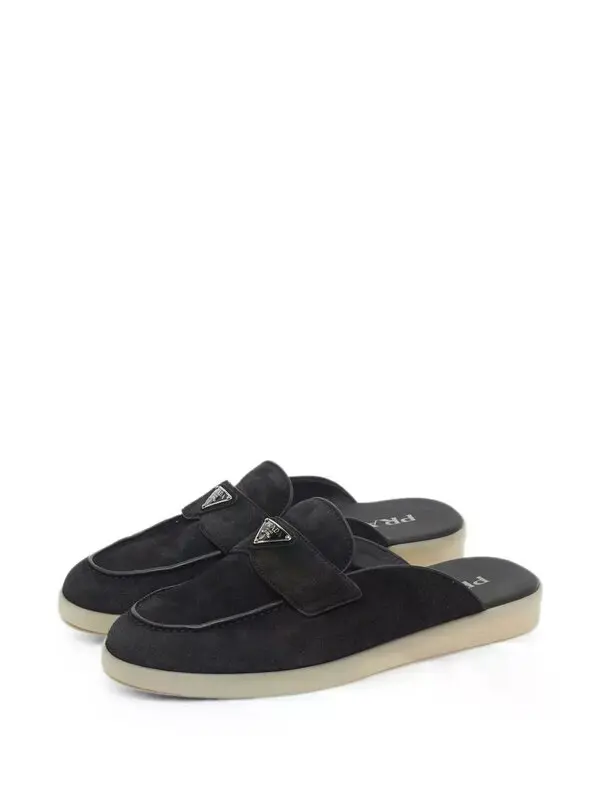 Prada Suede Triangle Logo Mules