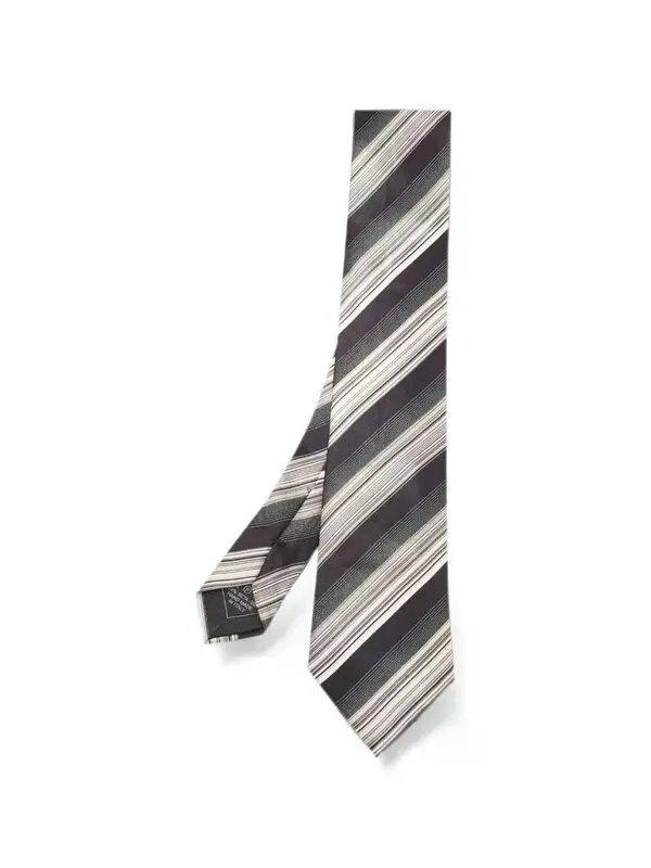 Brioni Striped Silk Neck Tie - Black