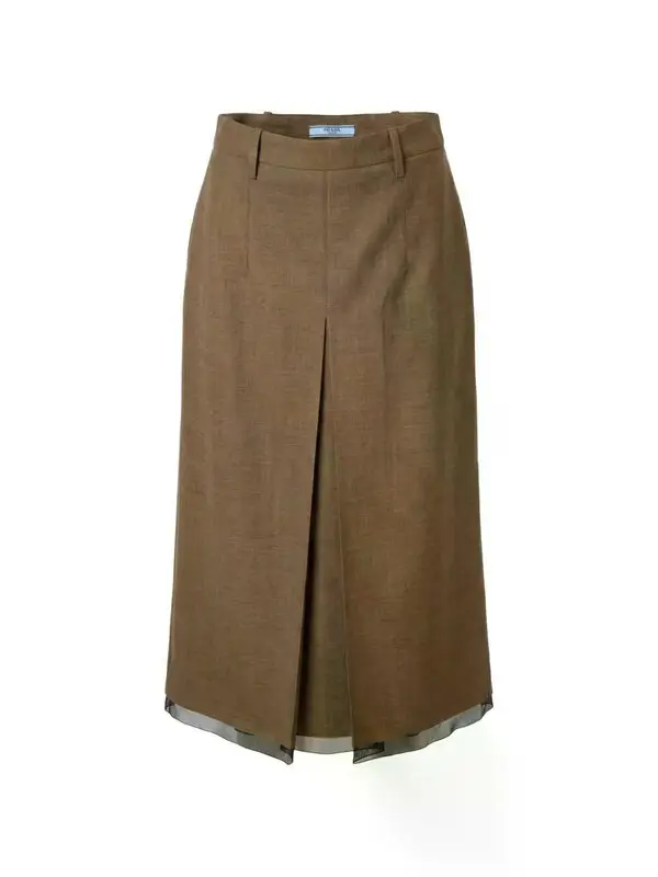 Prada Wool Midi Skirt With Sheer Trim