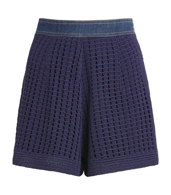 Sandro Crochet Denim-trim Shorts