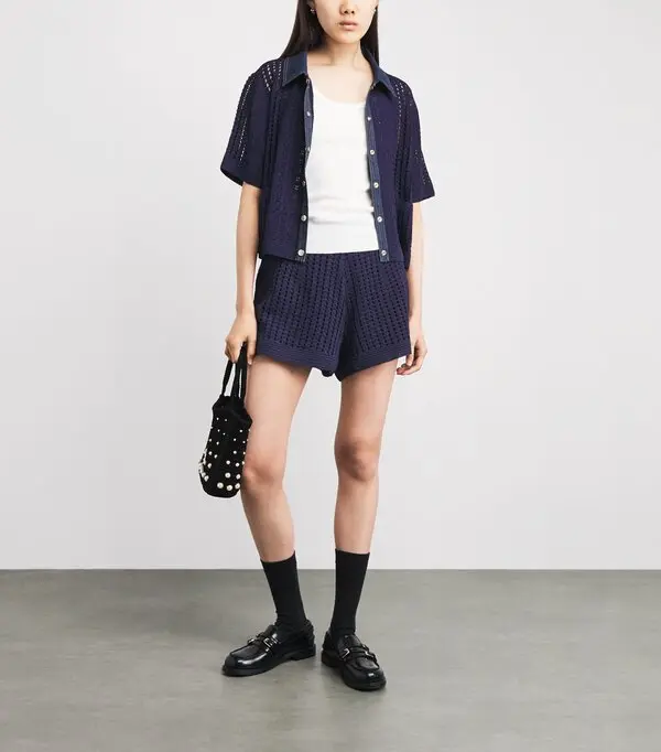 Sandro Crochet Denim-trim Shorts