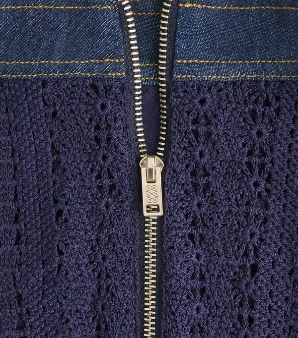 Sandro Crochet Denim-trim Shorts