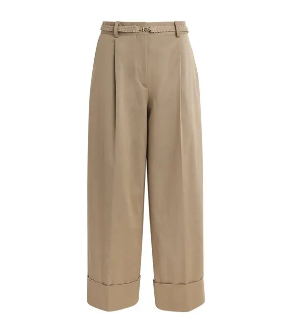 Sandro Cotton-blend Wide Pleated Trousers - Beige