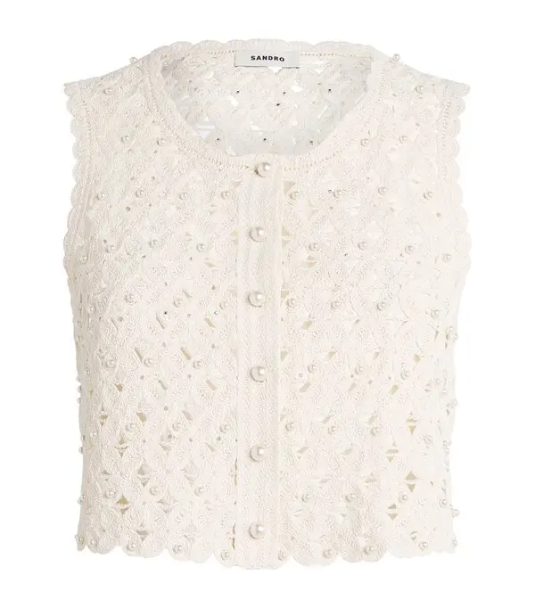Sandro Crochet Embellished Top