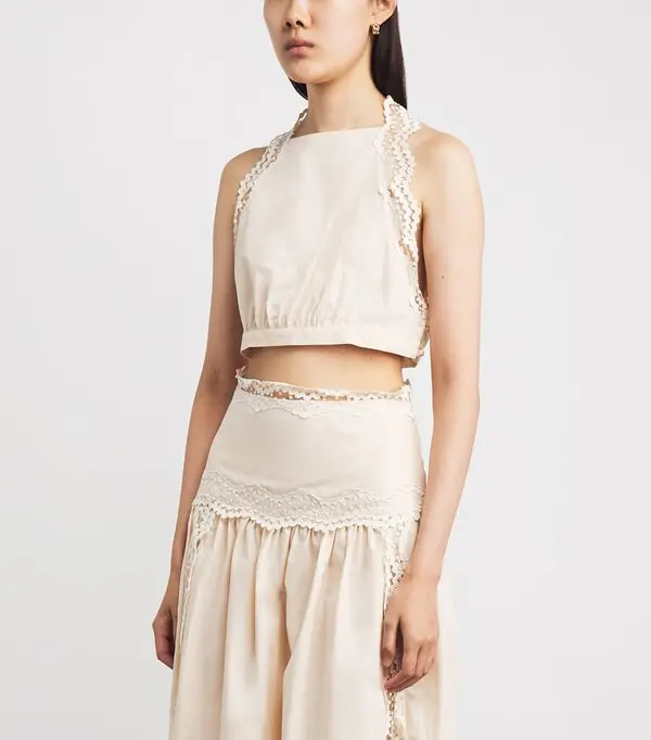 Sandro Cotton Lace-trim Crop Top