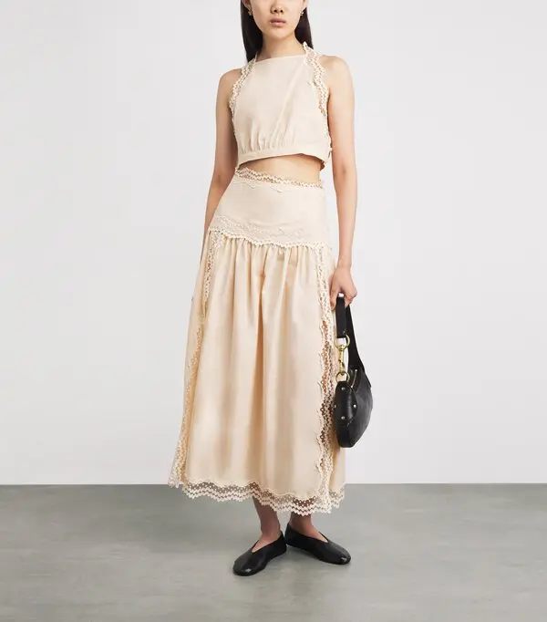 Sandro Cotton Lace-trim Midi Skirt