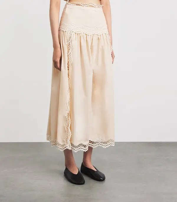 Sandro Cotton Lace-trim Midi Skirt