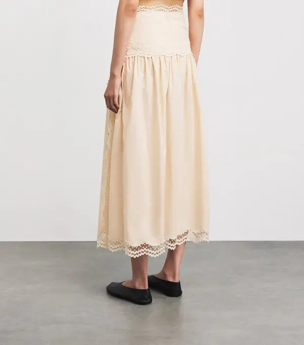 Sandro Cotton Lace-trim Midi Skirt