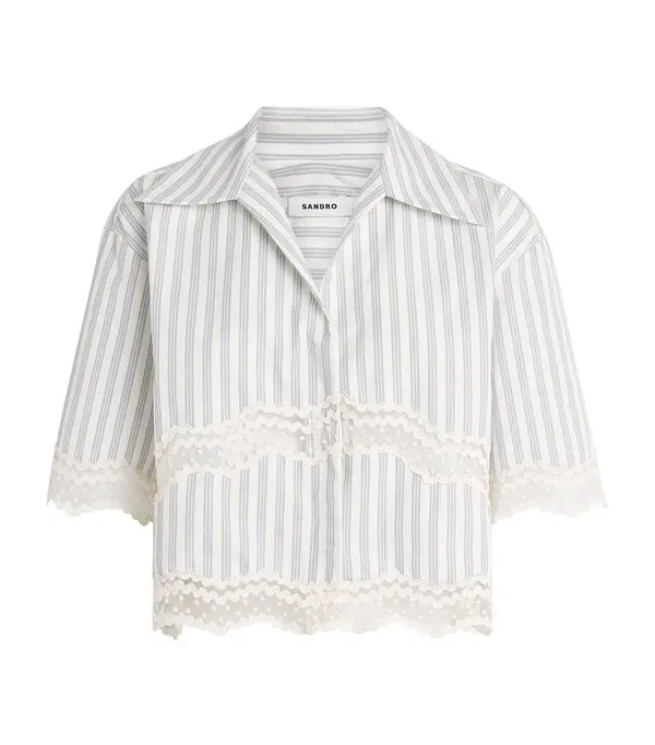 Sandro Cotton Stripe Embroidered Shirt