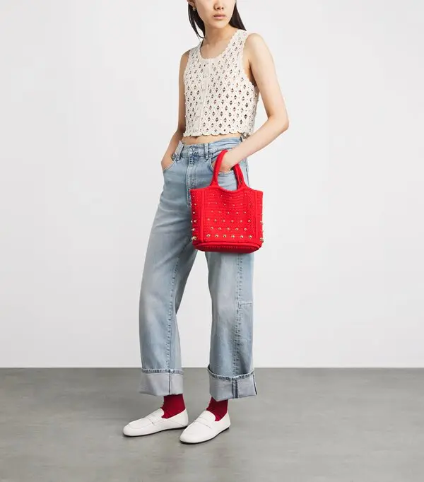 Sandro Crochet Studded Top-handle Bag