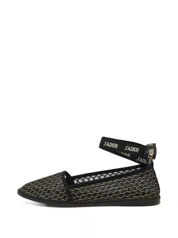 Dior Embroidered Honeycomb Mesh Ankle-wrap Ballet Flats