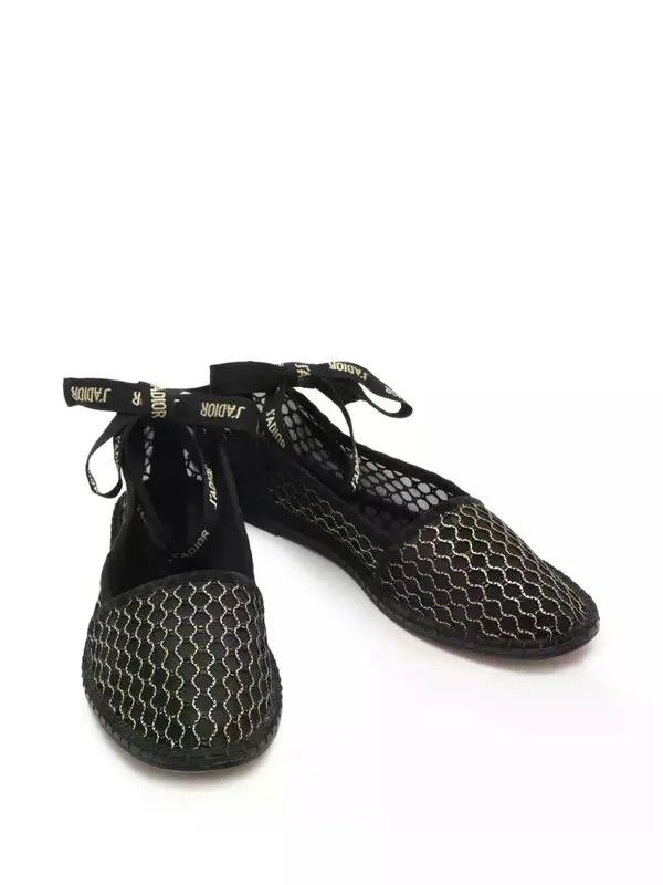 Dior Embroidered Honeycomb Mesh Ankle-wrap Ballet Flats
