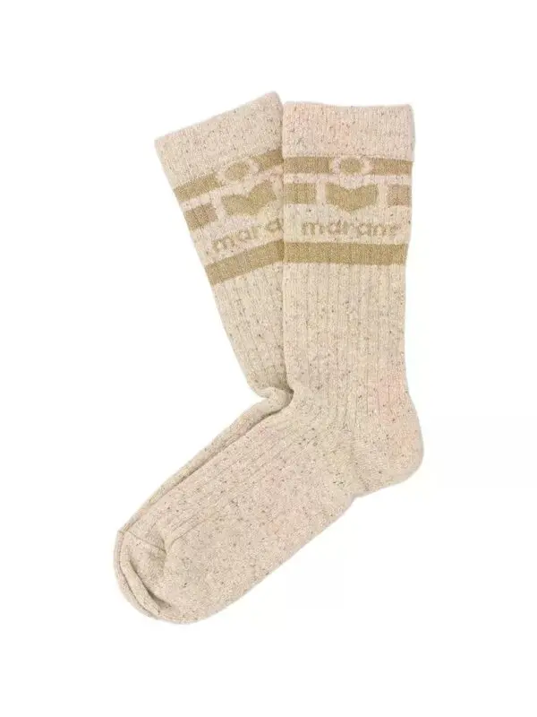 Isabel Marant Étoile Logo-intarsia Ribbed-knit Socks - Neutrals