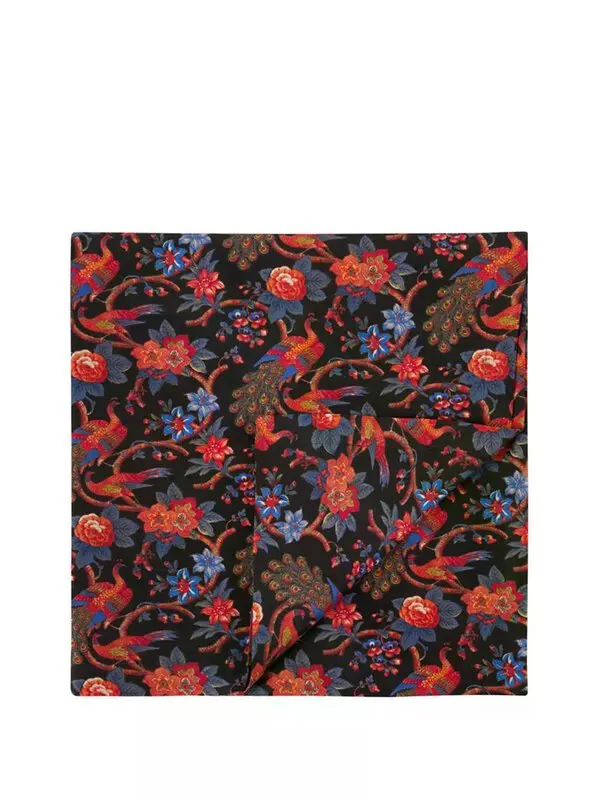 La DoubleJ Pavone-print Linen Tablecloth - Black