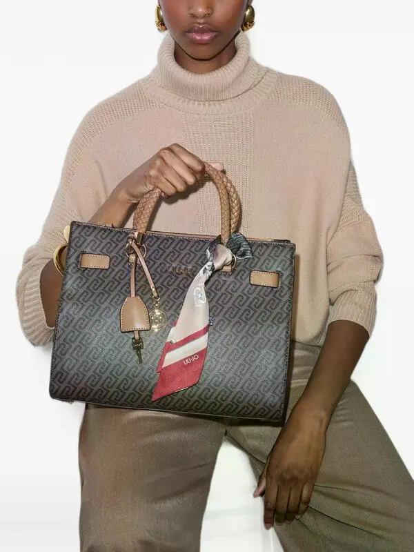 Liu Jo Monogram Satchel Bag With Scarf Accent