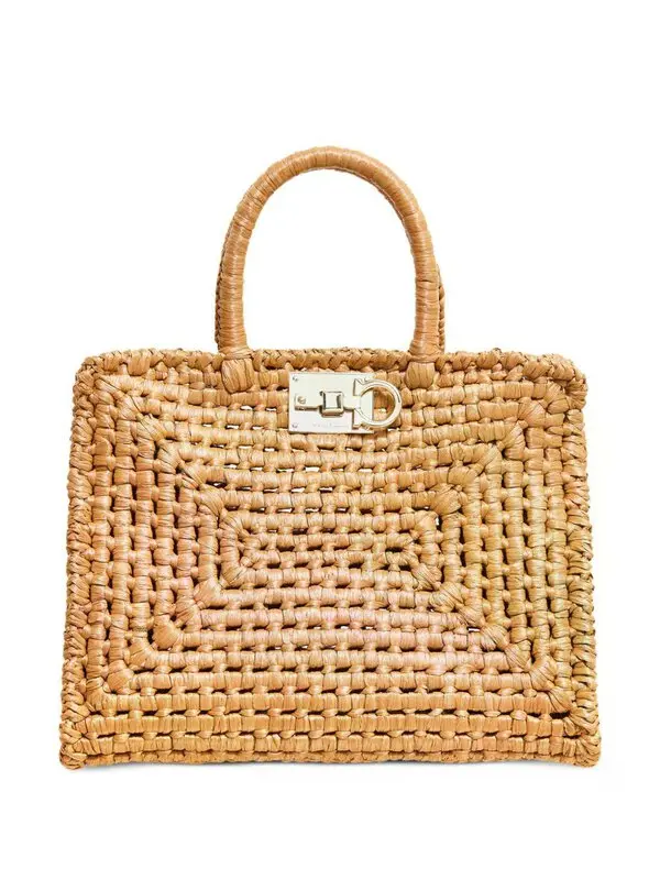 FERRAGAMO Studio Box Raffia Tote Bag