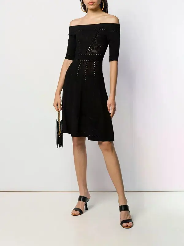 Dsquared2 Off-shoulder Knitted Dress With Punch Hole Detailing