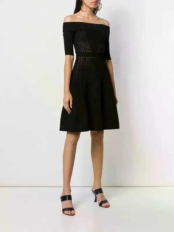 Dsquared2 Off-shoulder Knitted Dress With Punch Hole Detailing