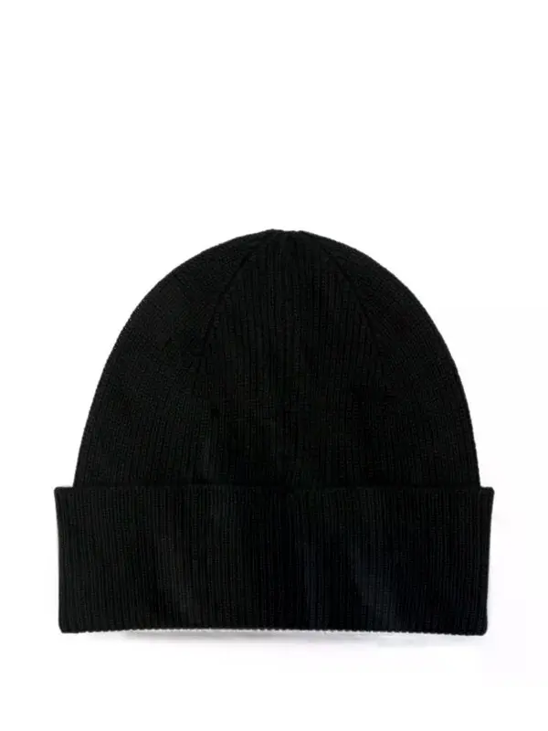 C.P. COMPANY Logo Patch Ribbed Knit Beanie Hat - Black