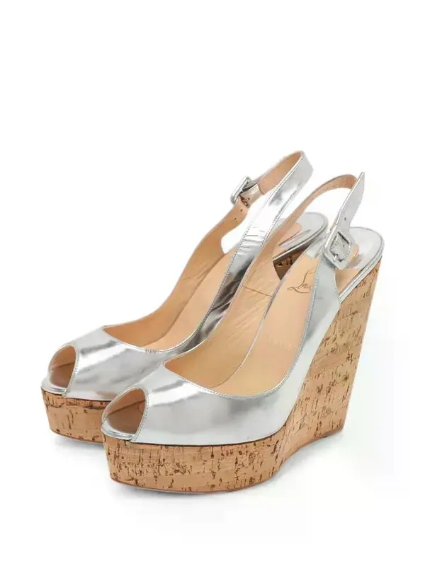 CHRISTIAN LOUBOUTIN Tone Leather Peep-toe Wedge Sandals - Silver