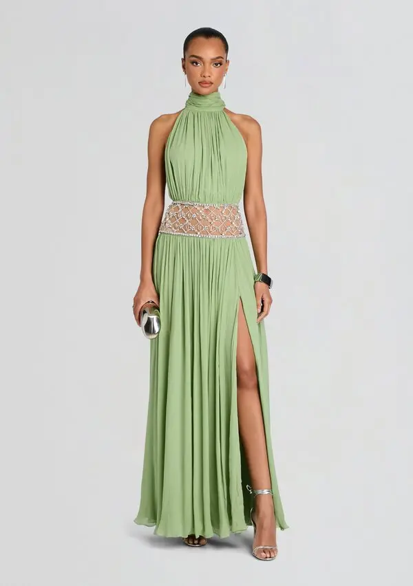 Retrofete Kreeli Embellished Halterneck Gown - Matcha