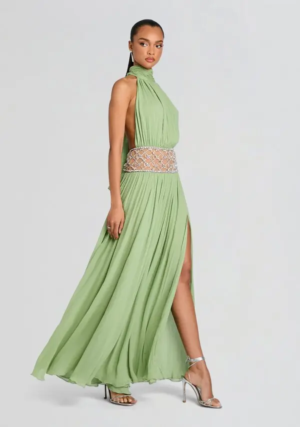 Retrofete Kreeli Embellished Halterneck Gown - Matcha