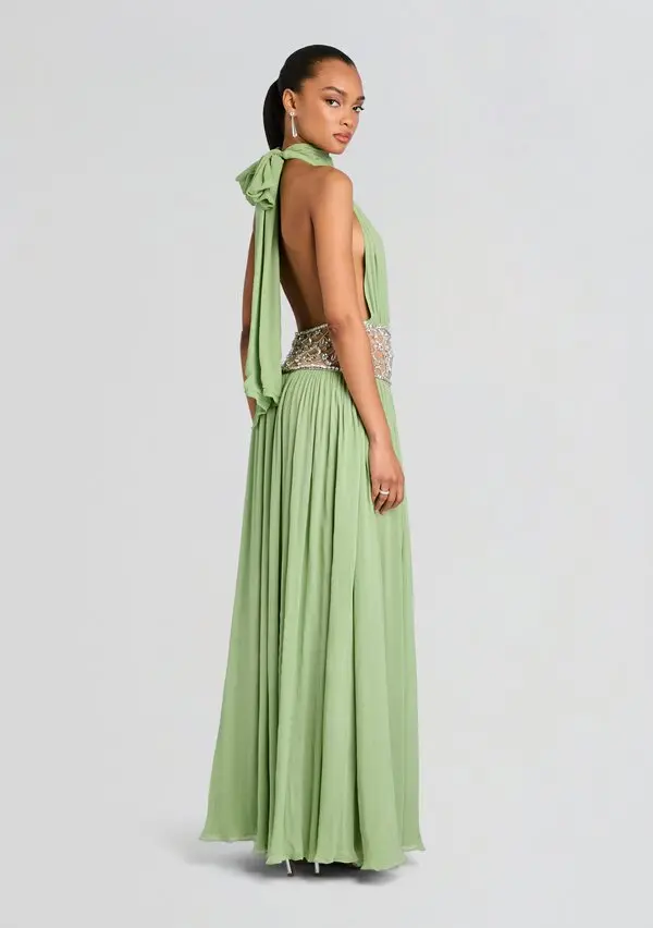 Retrofete Kreeli Embellished Halterneck Gown - Matcha