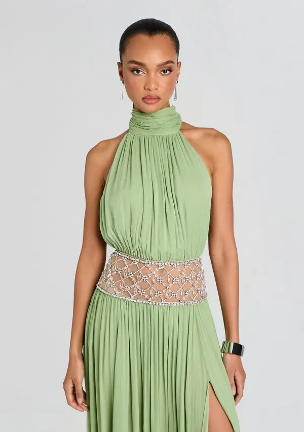 Retrofete Kreeli Embellished Halterneck Gown - Matcha