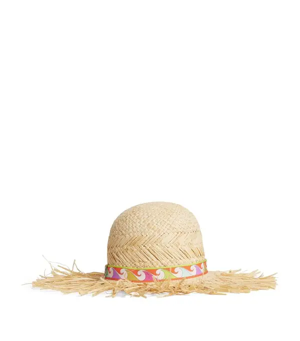 Emilio Pucci Raffia Sun Hat With Printed Brim - Beige