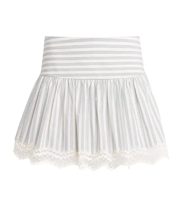 Sandro Striped Cotton Mini Skort With Lace Trim - Blue