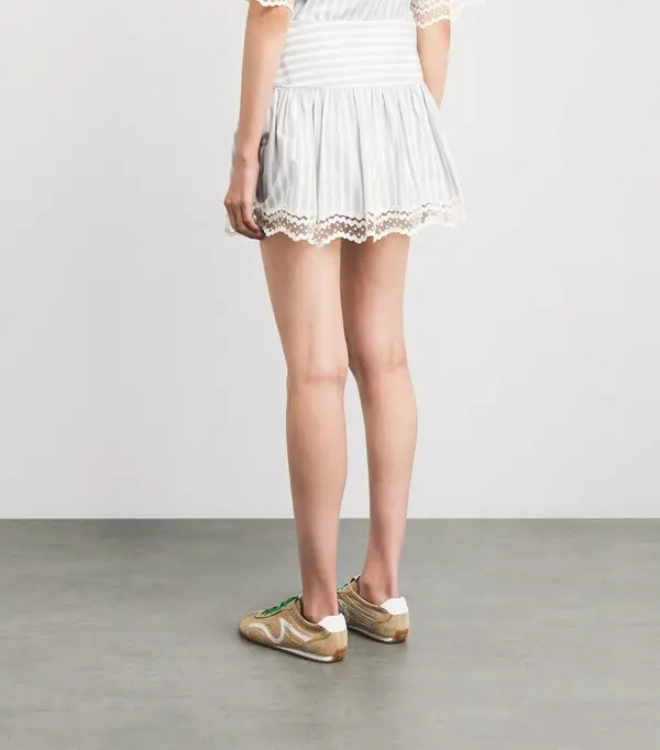 Sandro Cotton Stripe Mini Skort With Embroidered Lace Trim