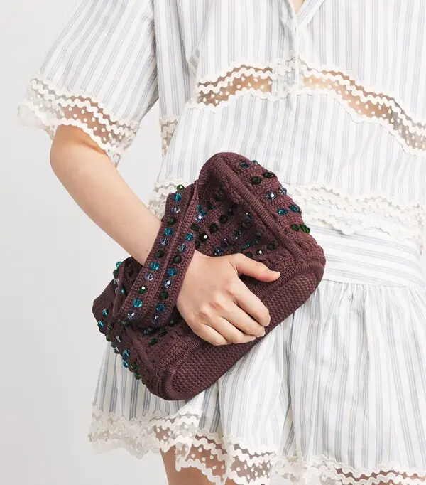 Sandro Crochet Beaded Top-handle Bag