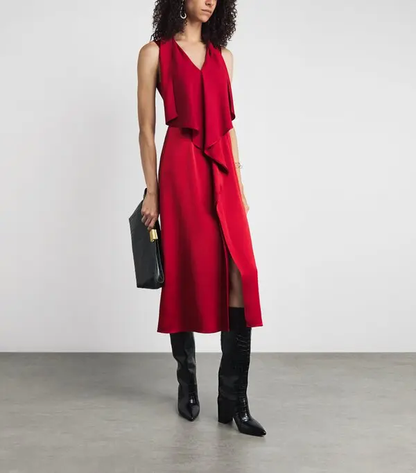 RETORI Sleeveless Draped Satin Midi Dress