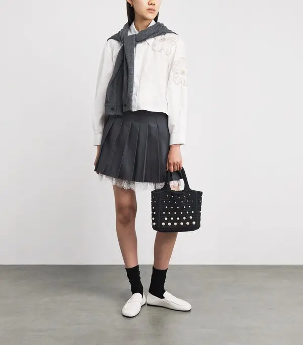 Sandro Crochet Studded Top Handle Bag