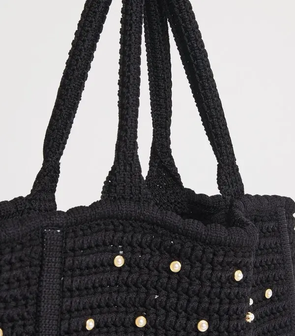 Sandro Crochet Studded Top Handle Bag