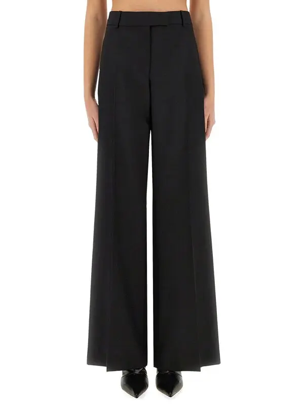 Alexander McQueen Wide Leg Wool Mohair Trousers - Black