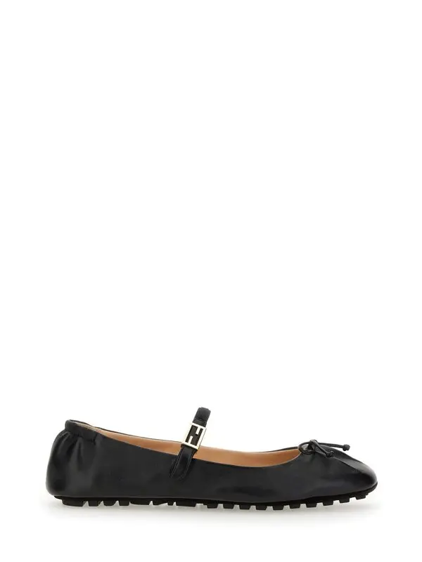 Fendi Ballerina Flats With Ff Baguette Pattern - Black