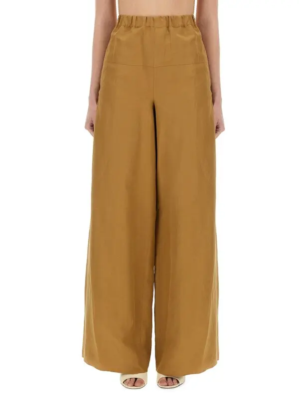 Max Mara Honor" Wide Fit Linen-silk Blend Trousers - Cream