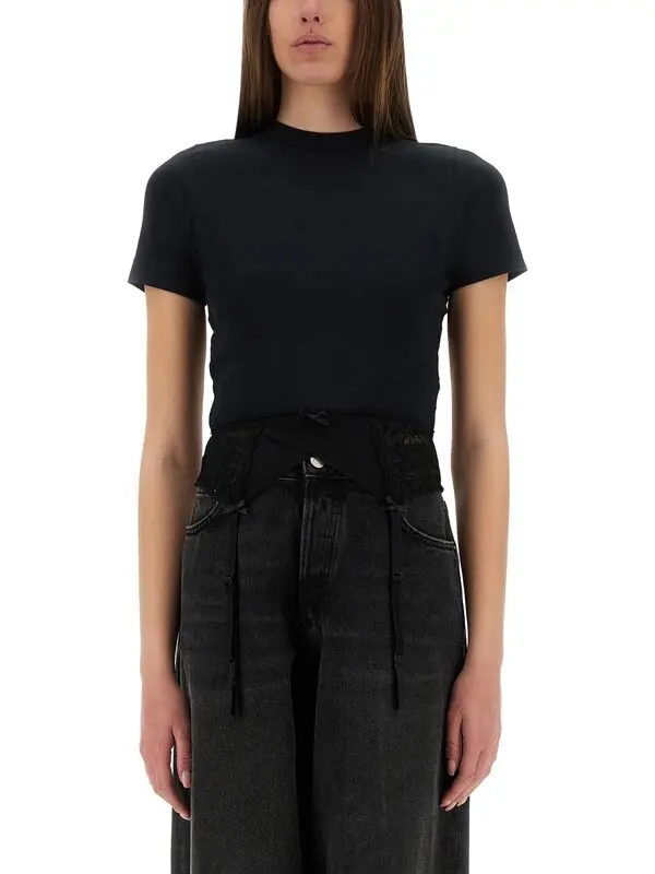 Balenciaga Cotton T-shirt With Lace Detail - Black