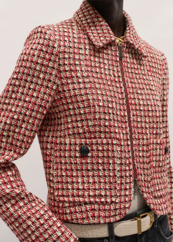 ME+EM Statement Weave Cropped Jacket - Ruby Red