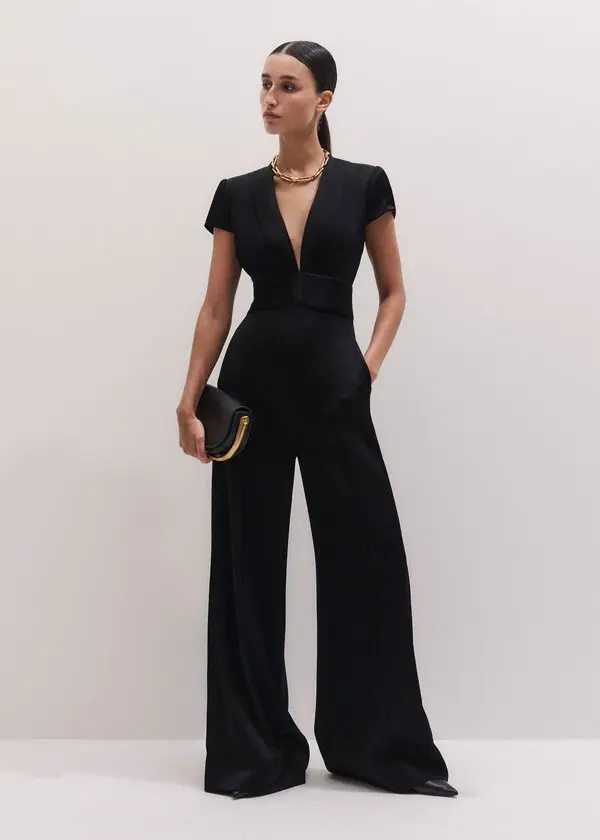 ME+EM Pintucked Satin Wide-leg Jumpsuit