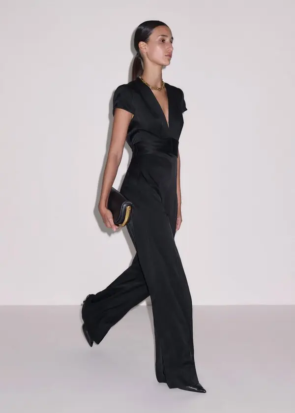 ME+EM Pintucked Satin Wide-leg Jumpsuit