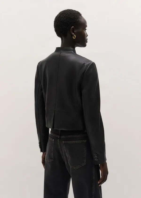 ME+EM Cropped Leather Jacket Black Brown