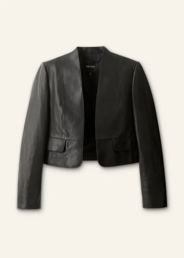 ME+EM Cropped Leather Jacket Black Brown