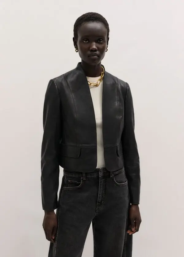 ME+EM Cropped Leather Jacket