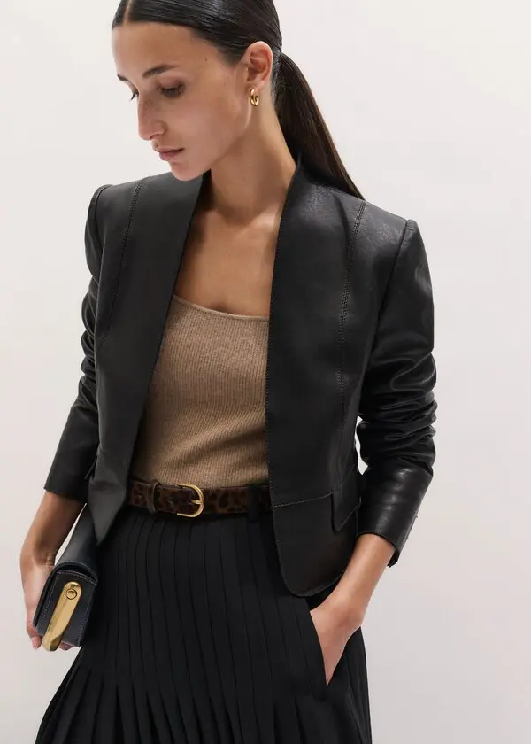 ME+EM Cropped Leather Jacket