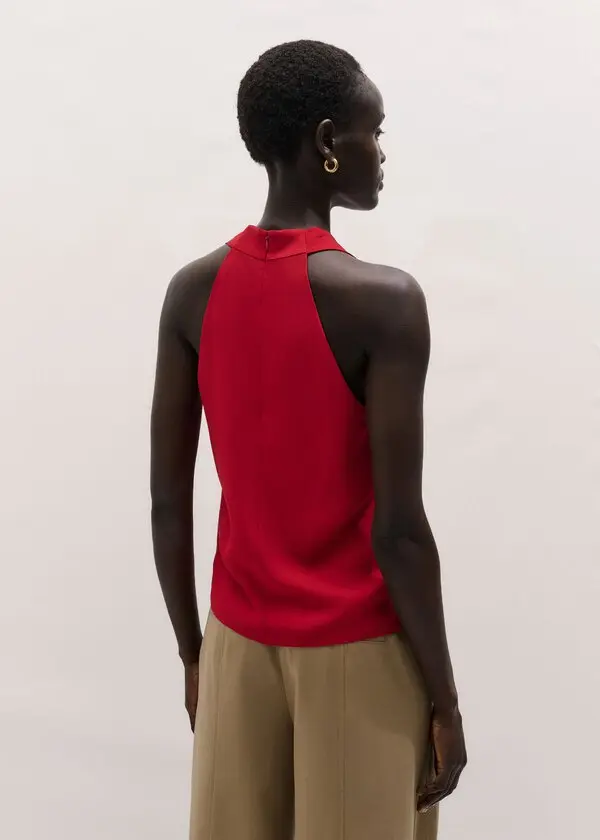 ME+EM Silk V-neck Camisole Top + Tie Ruby Red