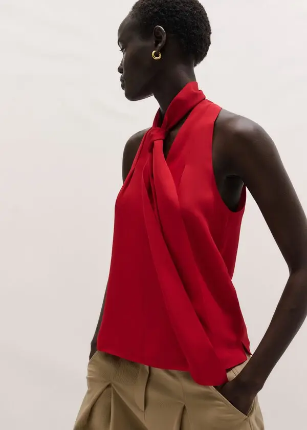 ME+EM Silk V-neck Camisole Top + Tie Ruby Red