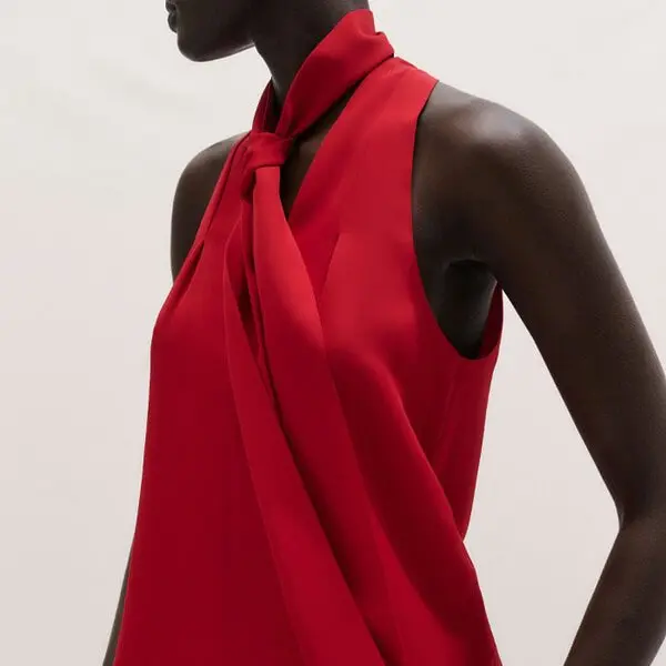 ME+EM Silk V-neck Camisole Top + Tie Ruby Red